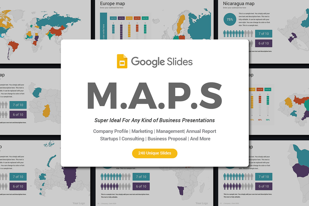 Maps Google Slides infographics, a Presentation Template by SlideOne