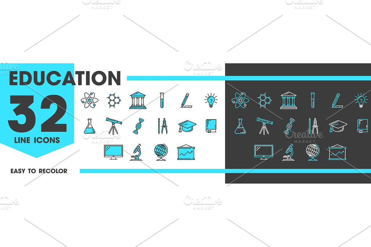 Education line icons, vector, an Education Illustration by Vector Tradition