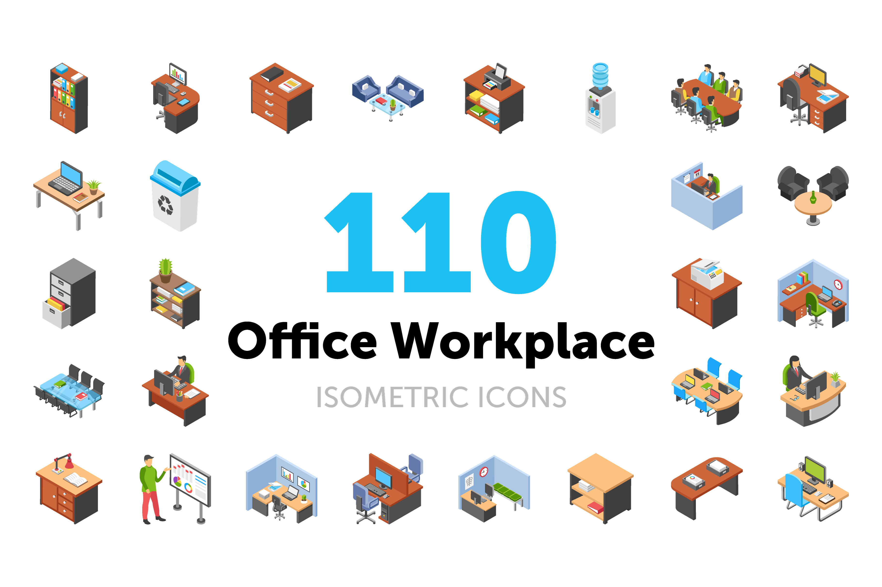 110 Office Workplace Isometric Icons, an Icon by Vectors Market ...
