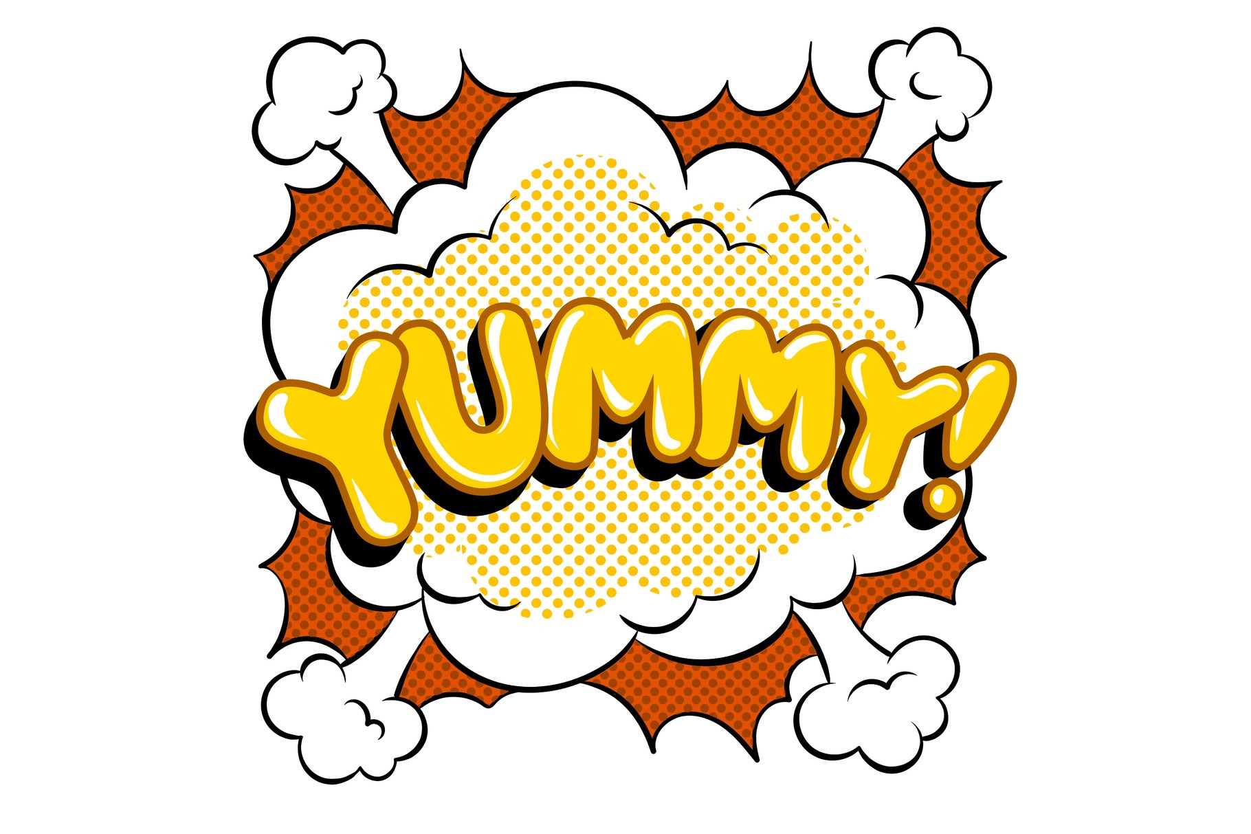 Yummy word comic book pop art vector illustration, a Decorative ...