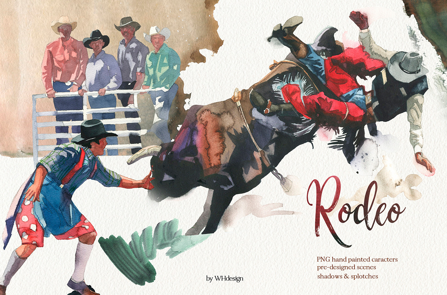 Rodeo Cowboys Watercolor Clipart, a Person Illustration by whiteheartdesign
