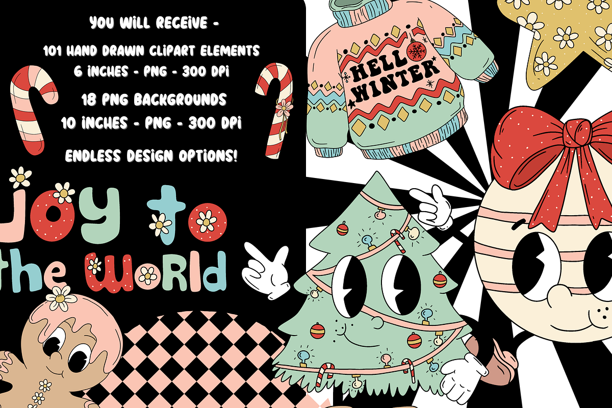 Groovy Retro Christmas Clipart Set, a Graphic by Murphy & Frank