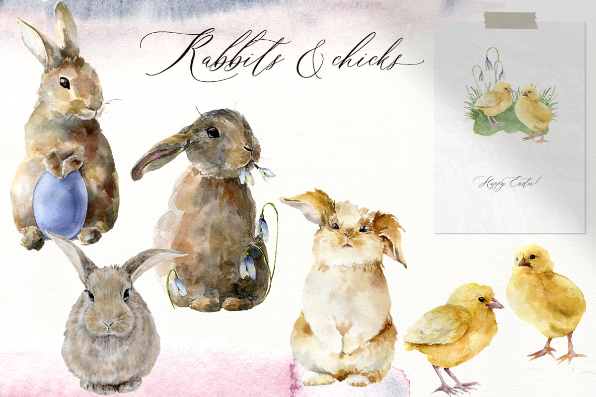 Happy Easter. Watercolor bundle