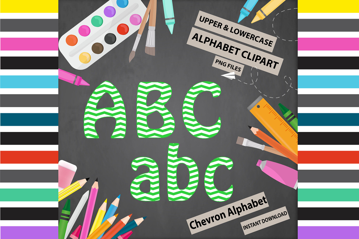 Green Alphabet Clipart - Chevron, an Object Graphic by Leska's Digitals