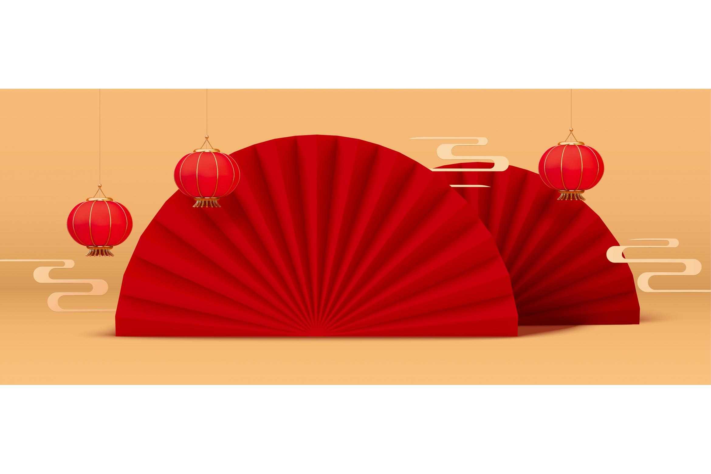 3d CNY paper fan background, a Decorative Illustration by TotallypicRF