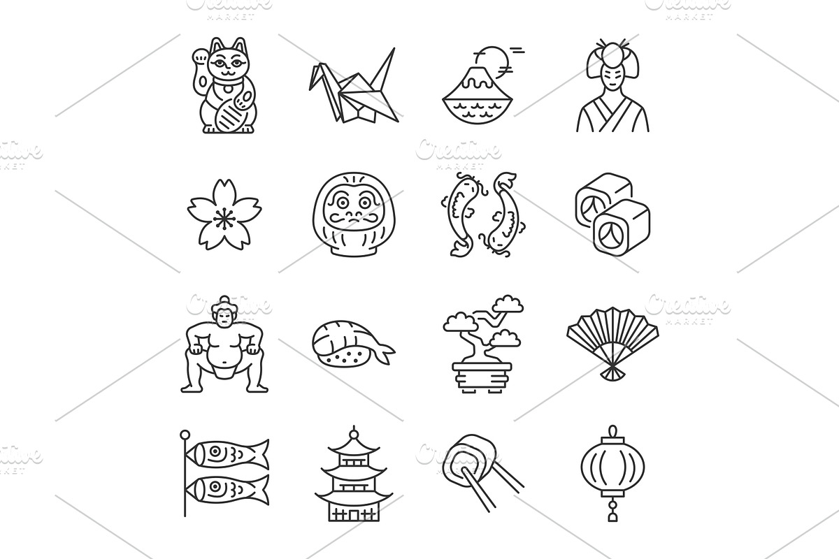 Japan line icon set, an Outline Icon by ElineDesign | Creative Market