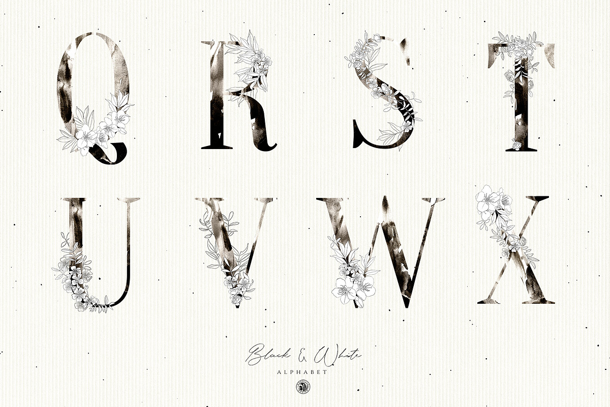 Black & White Floral Alphabet, a Decorative Illustration by Webvilla ...