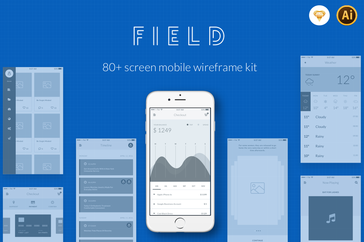 Field - Mobile Wireframe Kit, a Wireframe Template by folstudio