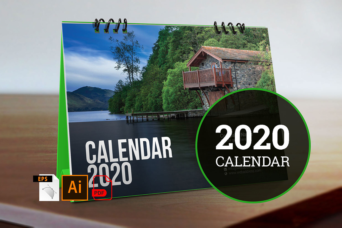 Desk Calendar for 2020 V3, a Stationery Template by graphicbox