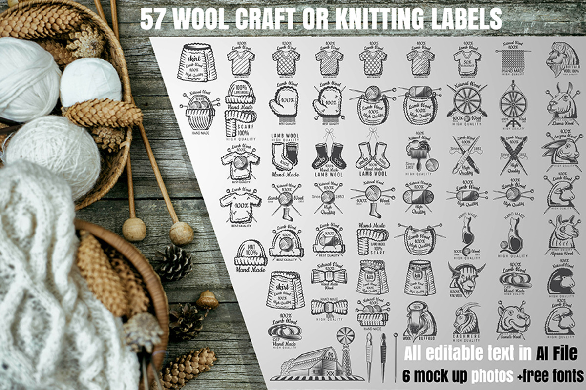 57 Woolcraft or knitting labels, a Branding & Logo Template by boordon