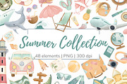 Summer travel digital clipart, a Seasonal Illustration by Mespilia