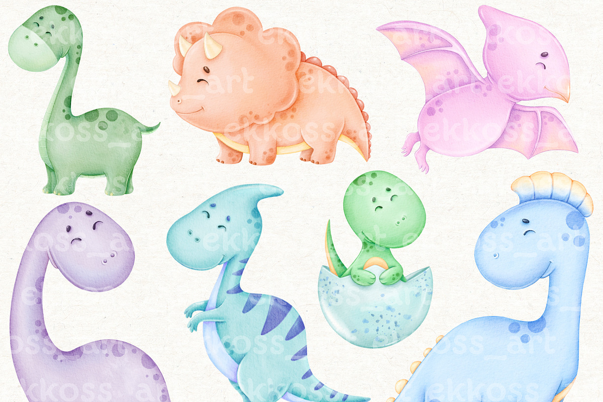 Watercolor Dinosaur Png Clipart, an Illustration by ekossa_art
