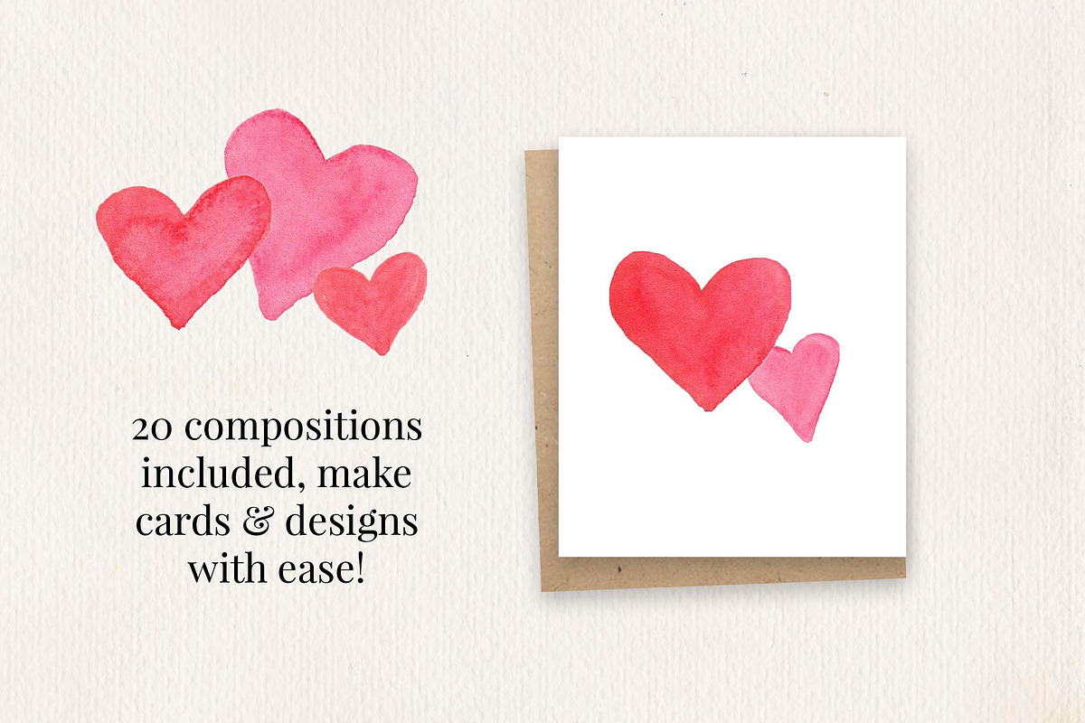 Watercolor Hearts Clip Art, an Object Graphic by Chelsea Bromley
