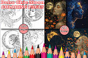 Boho Chic Moon Adult Coloring Pages, a Decorative Illustration by ...