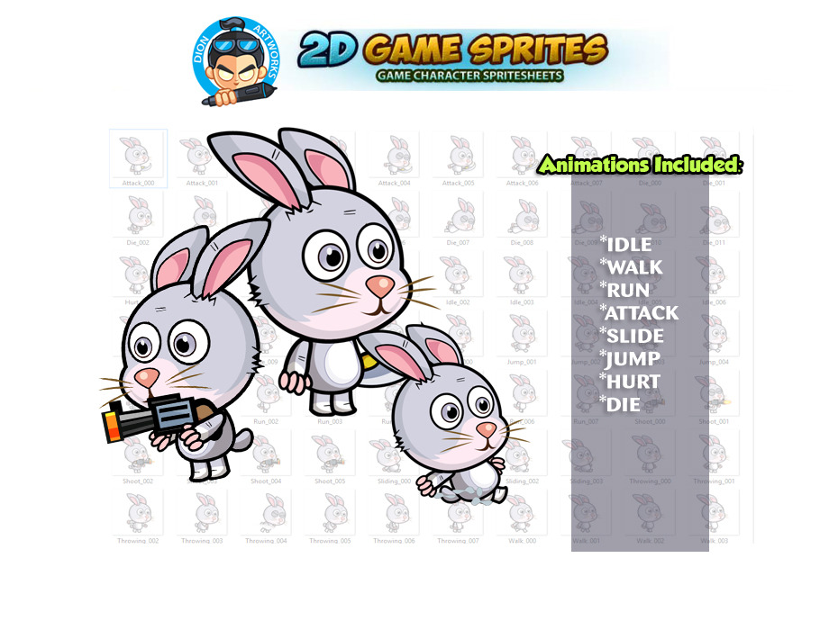 Rabbit 2D Game Sprites, an Animal Illustration by DionArtworks