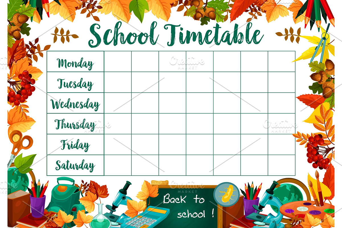 School lessons timetable schedule vector template, an Education ...