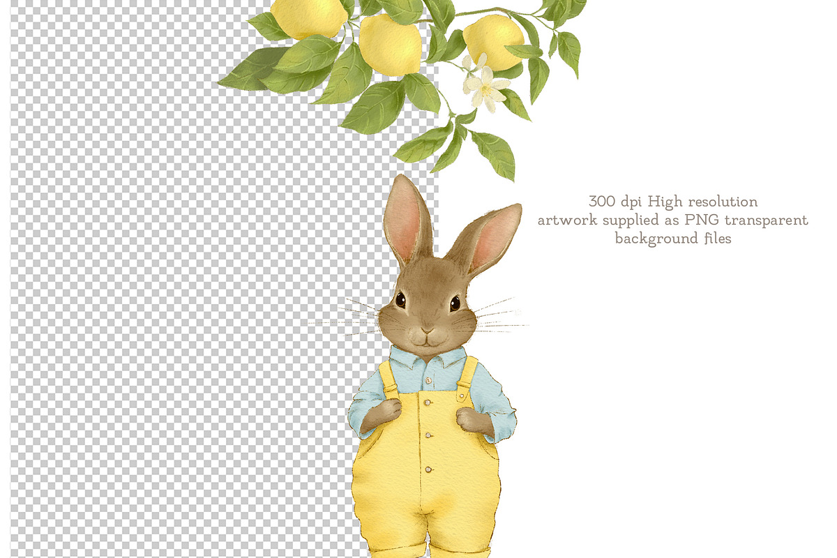 Lemon Bunny set clipart and pattern