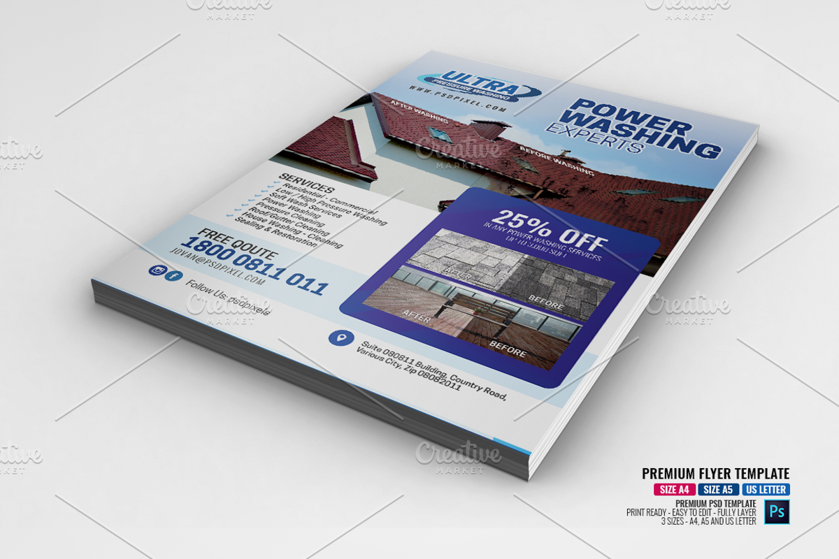 Power Wash Company Flyer, a Flyer Template by PSDPixel