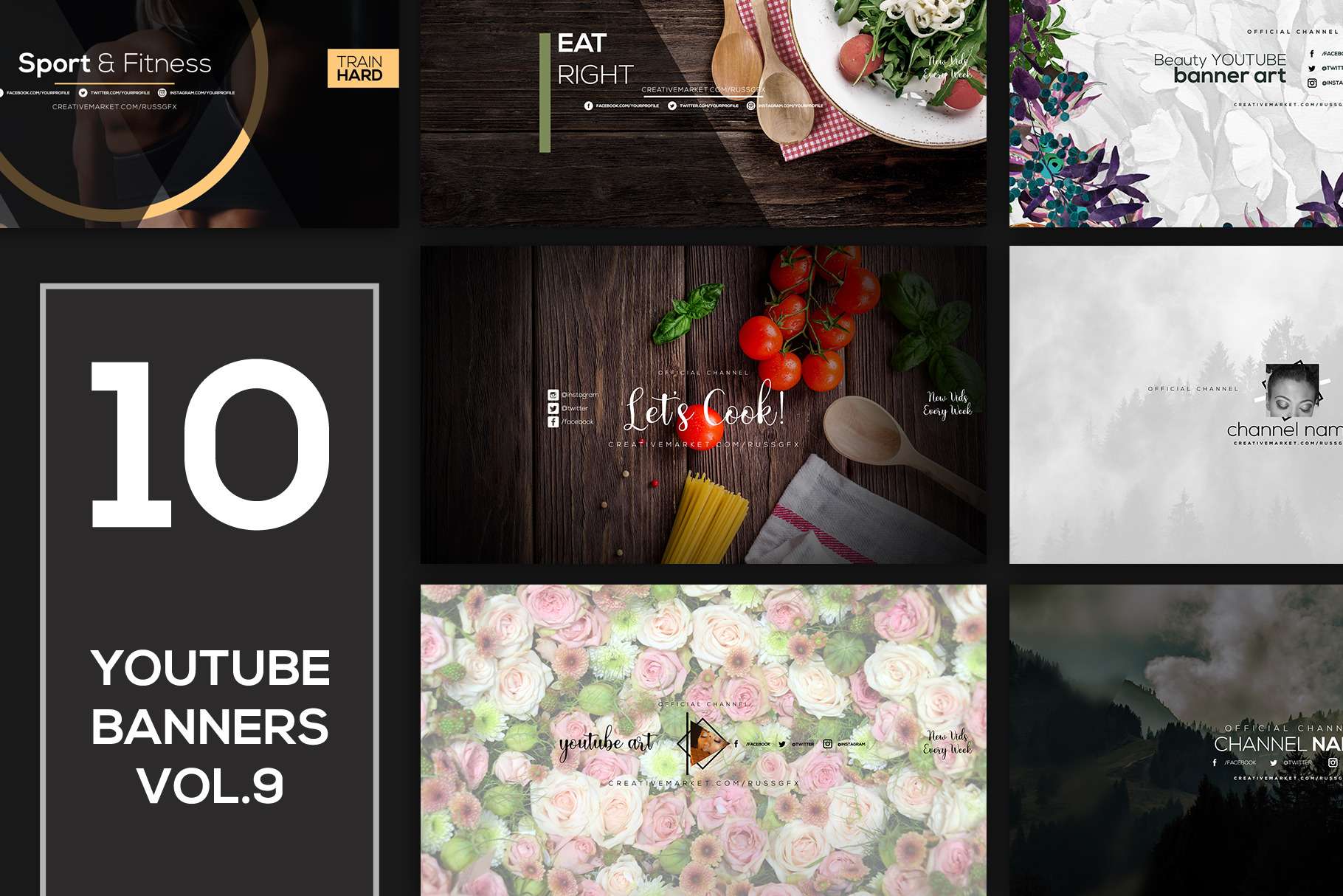 10 Youtube Channel Art Banners vol.9, a Social Media Template by RussGFX
