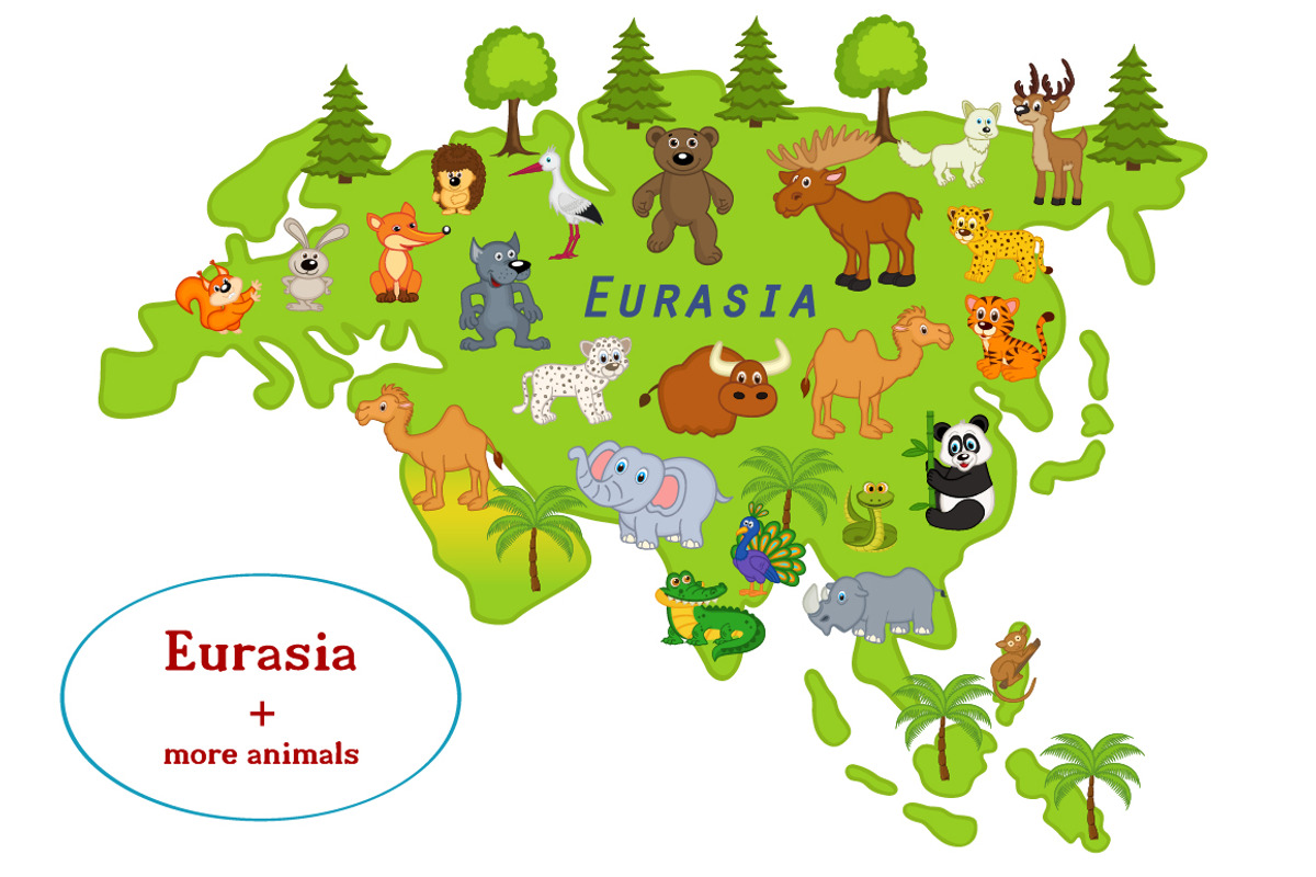 map world with animals vector, a Graphic by NataKa