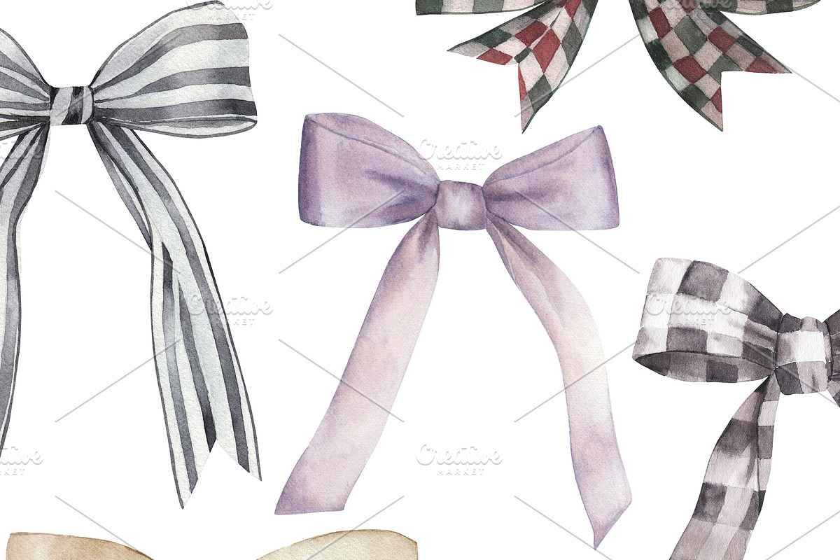 Watercolor Bows Collection Clip Art, an Object Graphic by Natikka Art