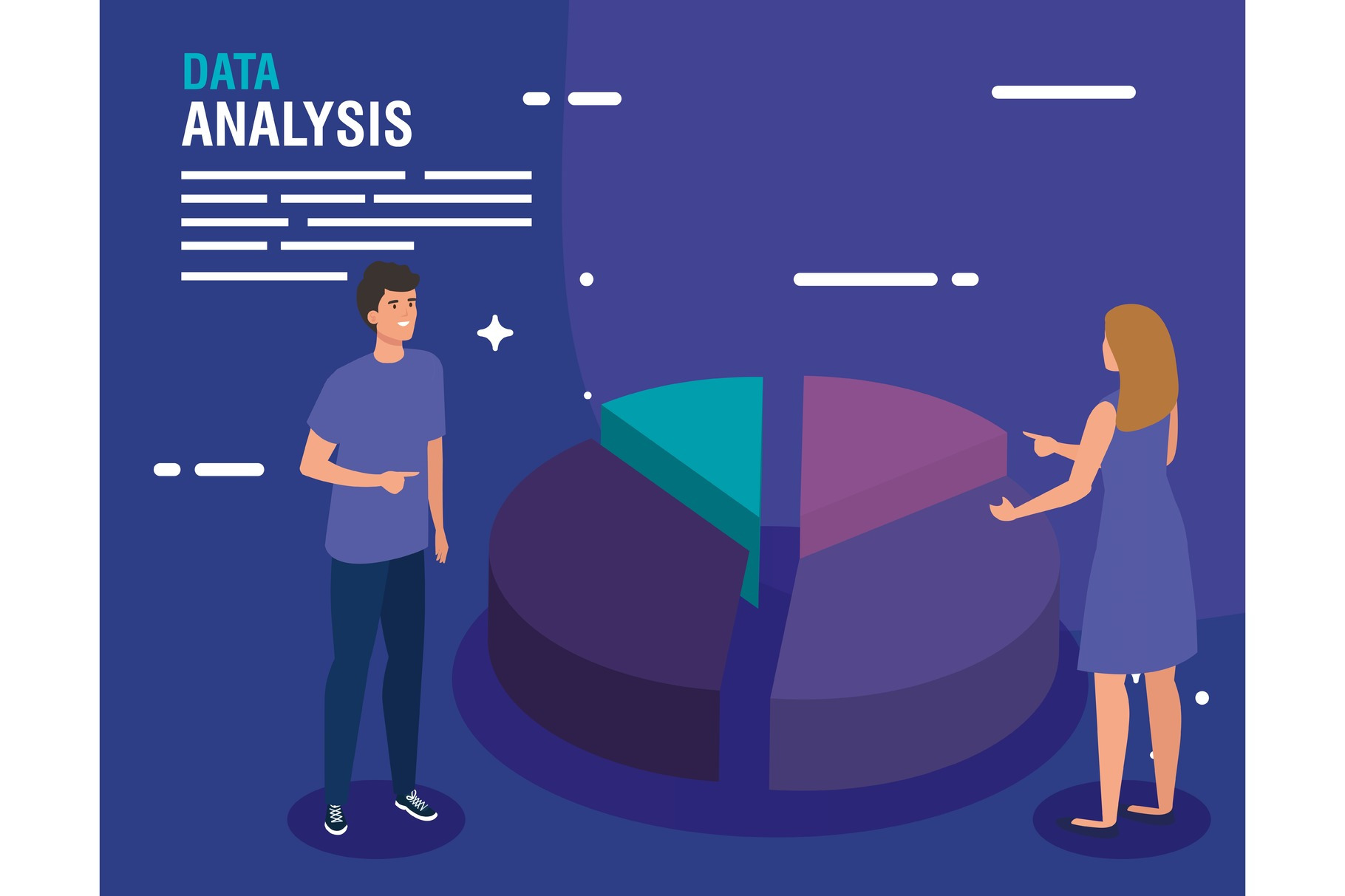 Data analysis cake chart woman and, a Technology Illustration by ...