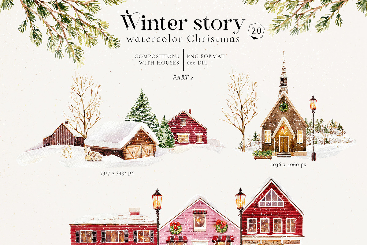 Winter story-watercolor Christmas, a Seasonal Illustration by Pamyatka Shop