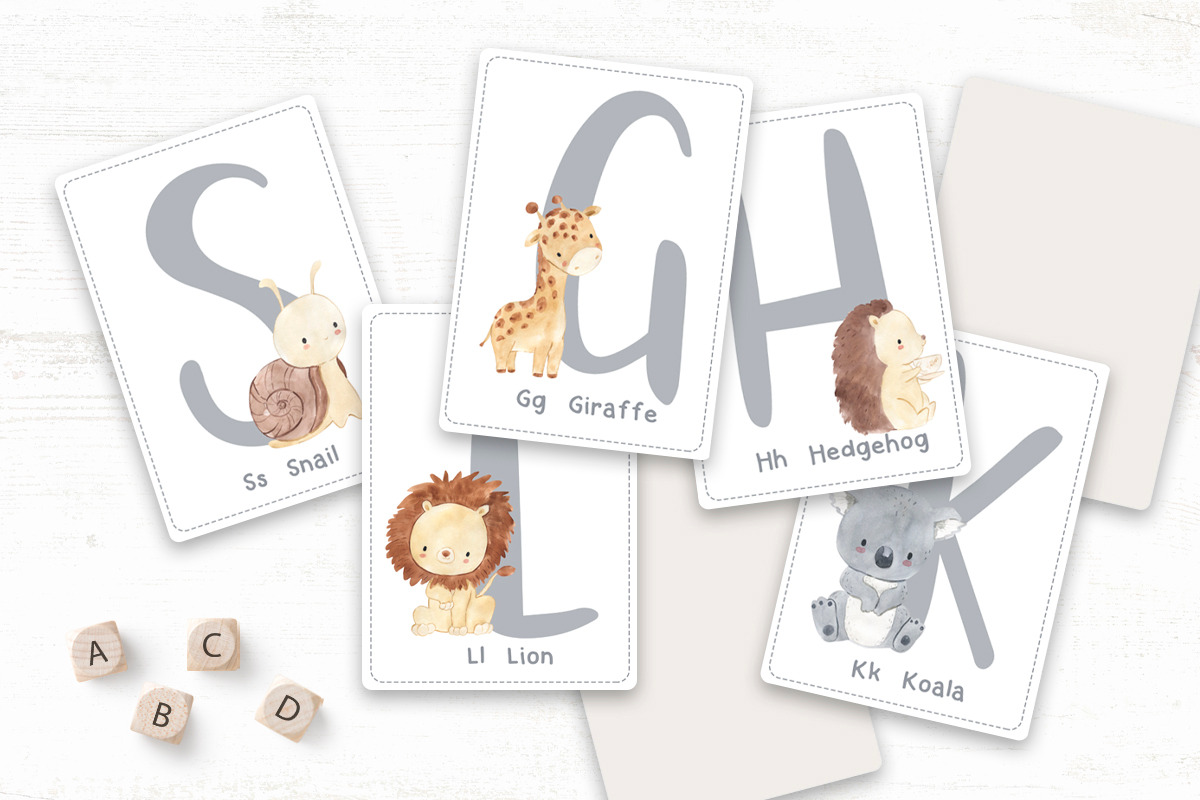 Watercolor alphabet with animals