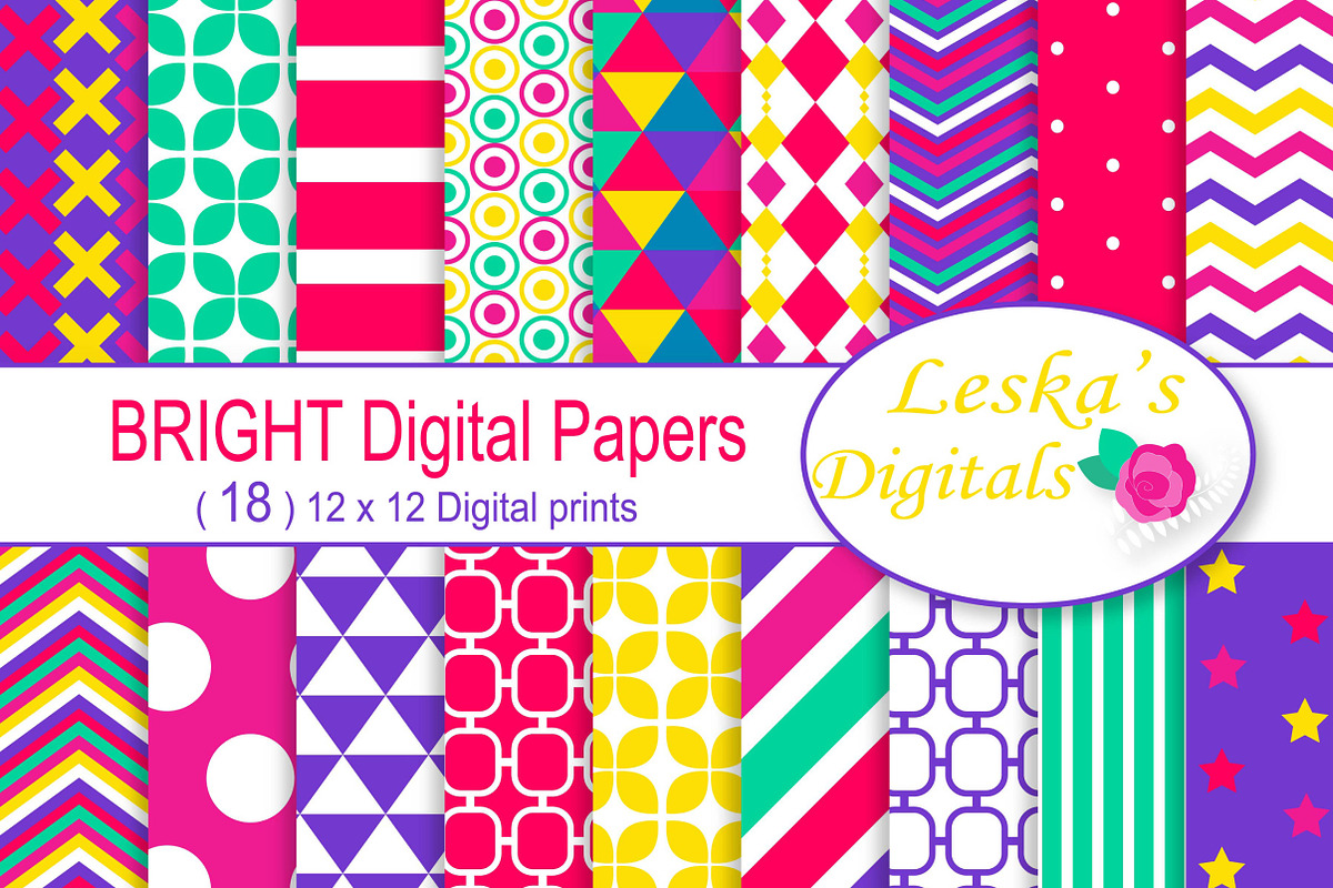 Bright Digital Paper Patterns, a Pattern Graphic by Leska's Digitals