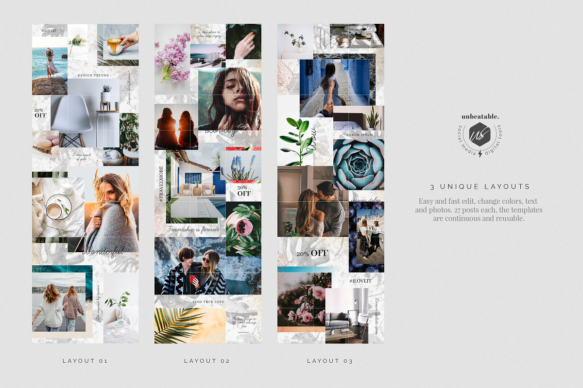 Instagram Post Layouts Bundle, a Social Media Template by The Iconic