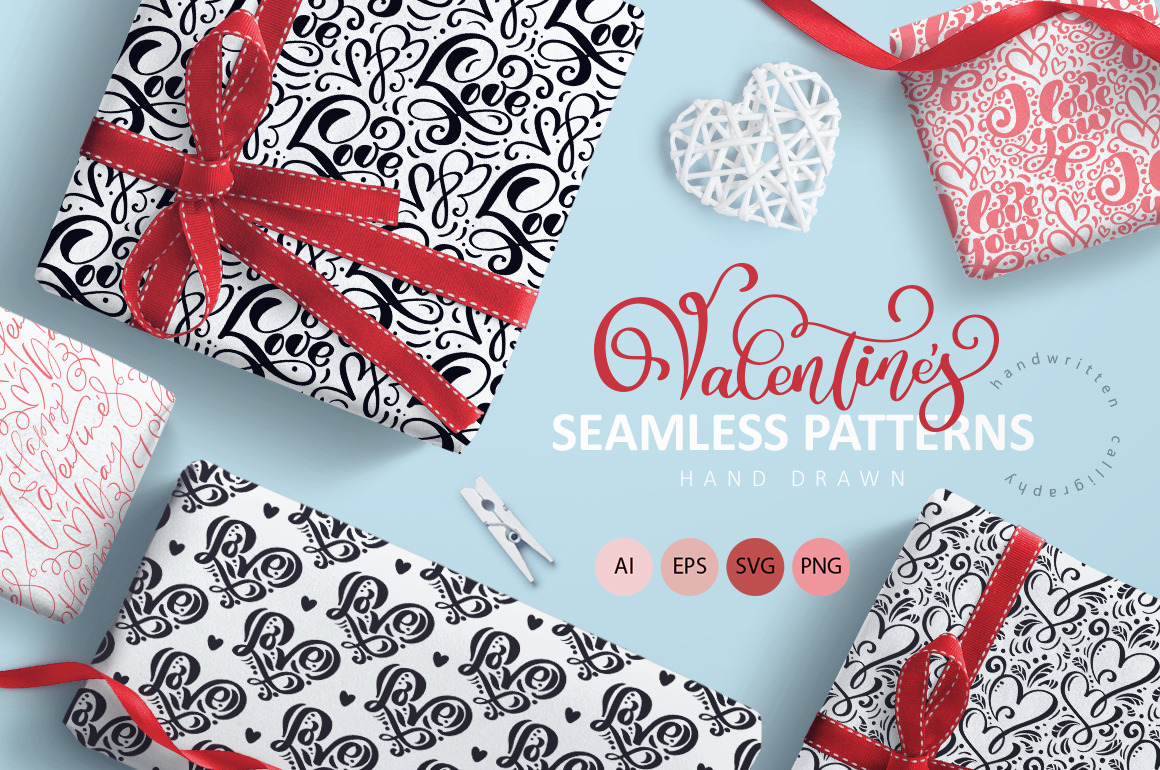 Valentine Hand Drawn Seamless Patterns
