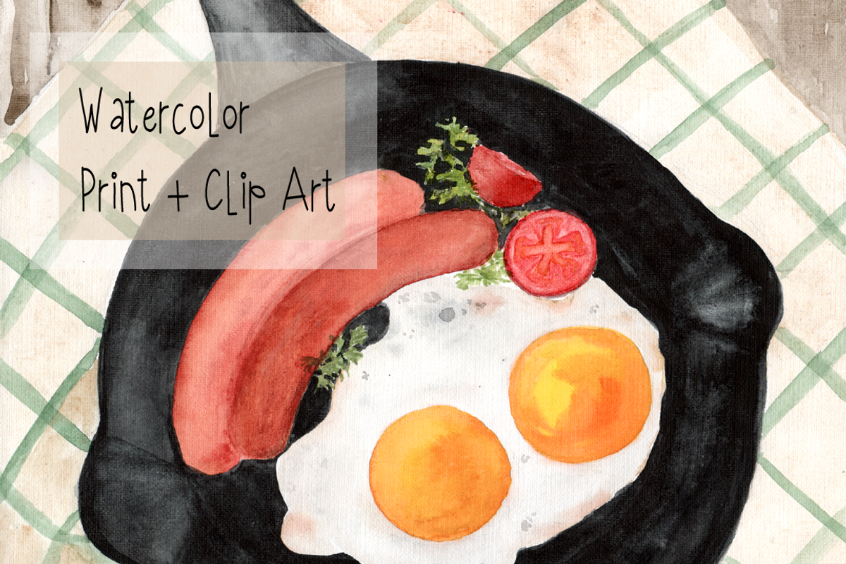 Watercolor Breakfast Print+Clipart, a Decorative Illustration by Tati ...