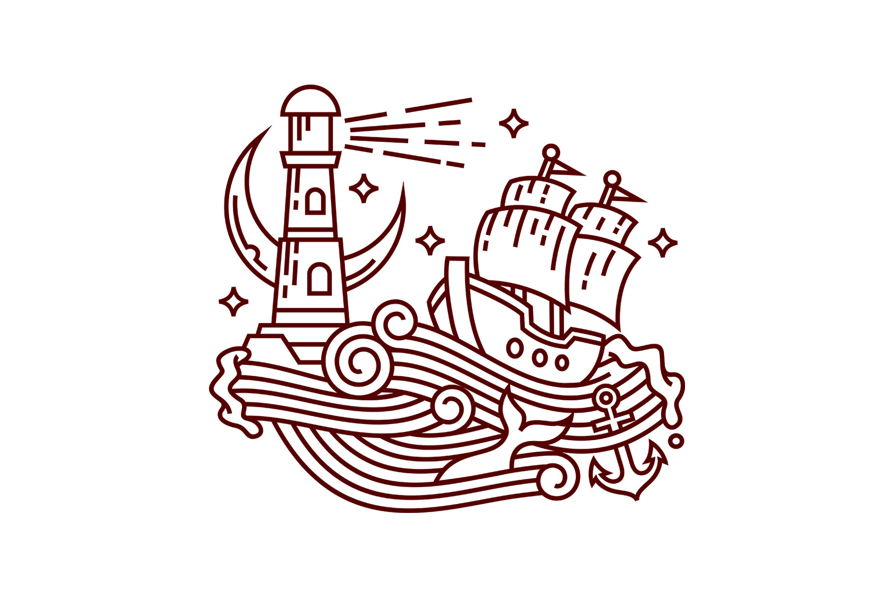 Sea Adventure Line Illustration, an Illustration by gunaonedesign