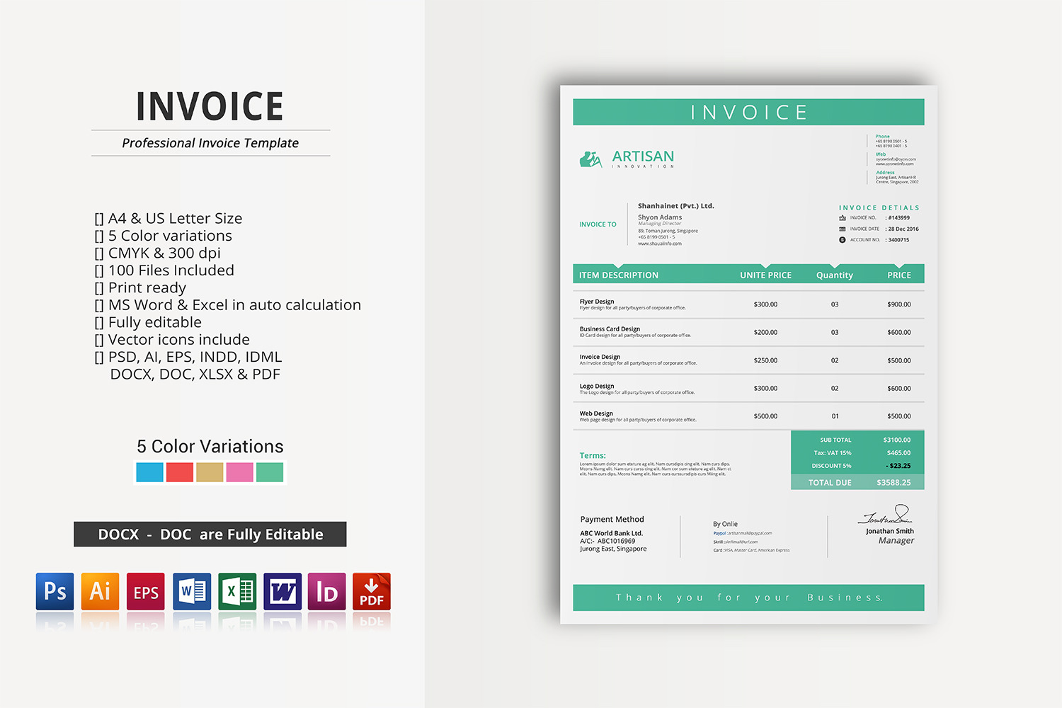 Invoice, a Stationery Template by artisanHR