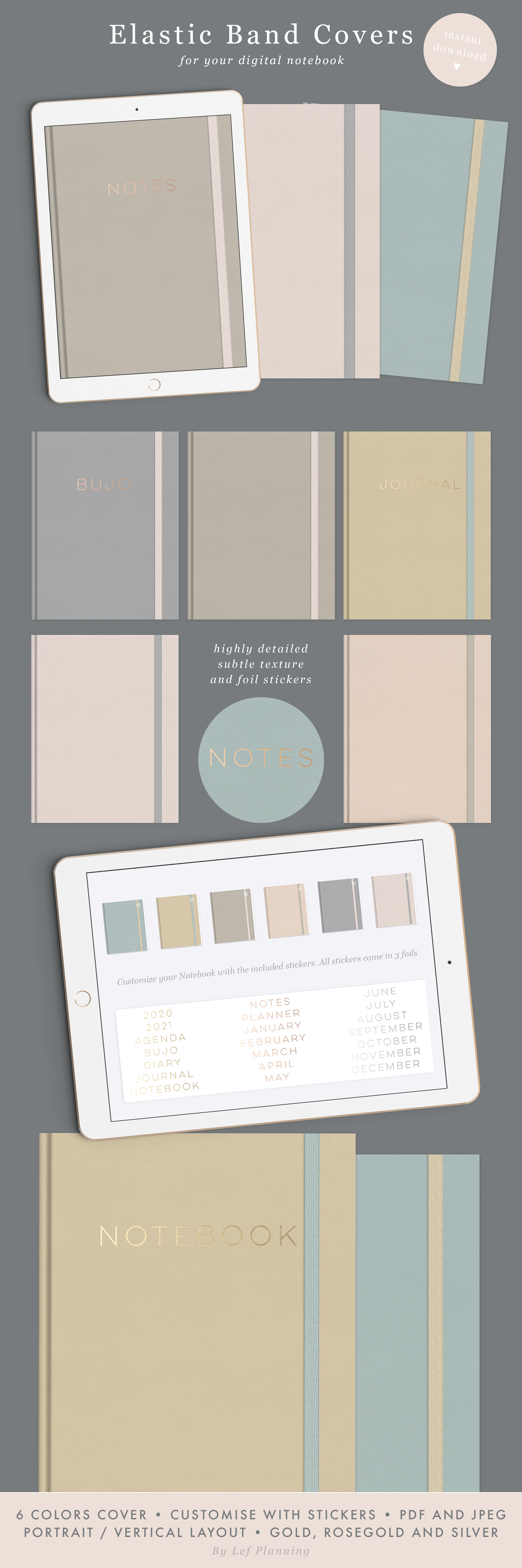 Digital Notebook Covers Goodnotes, a Stationery Template by By Lef Planning