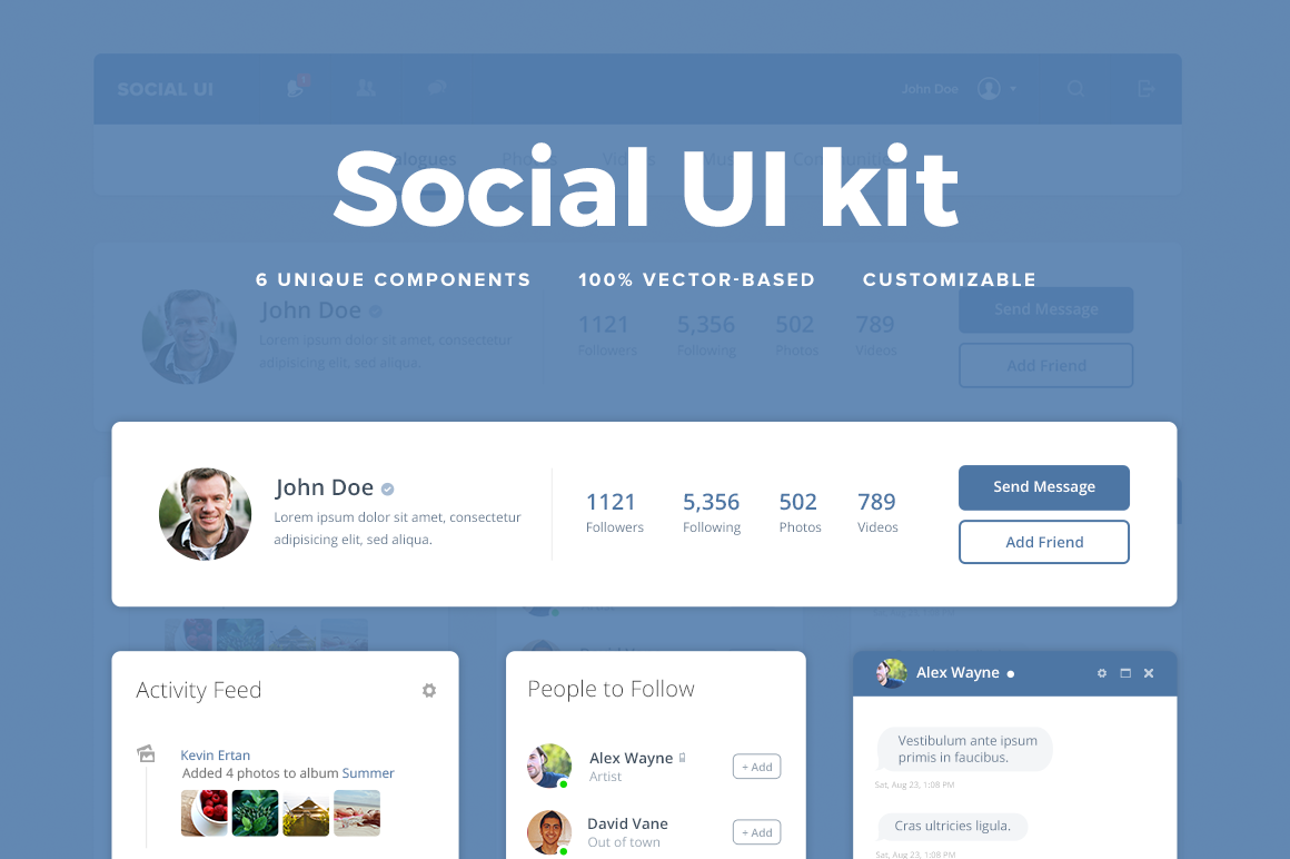 Social UI kit, an UI Kit Template by alexgilev