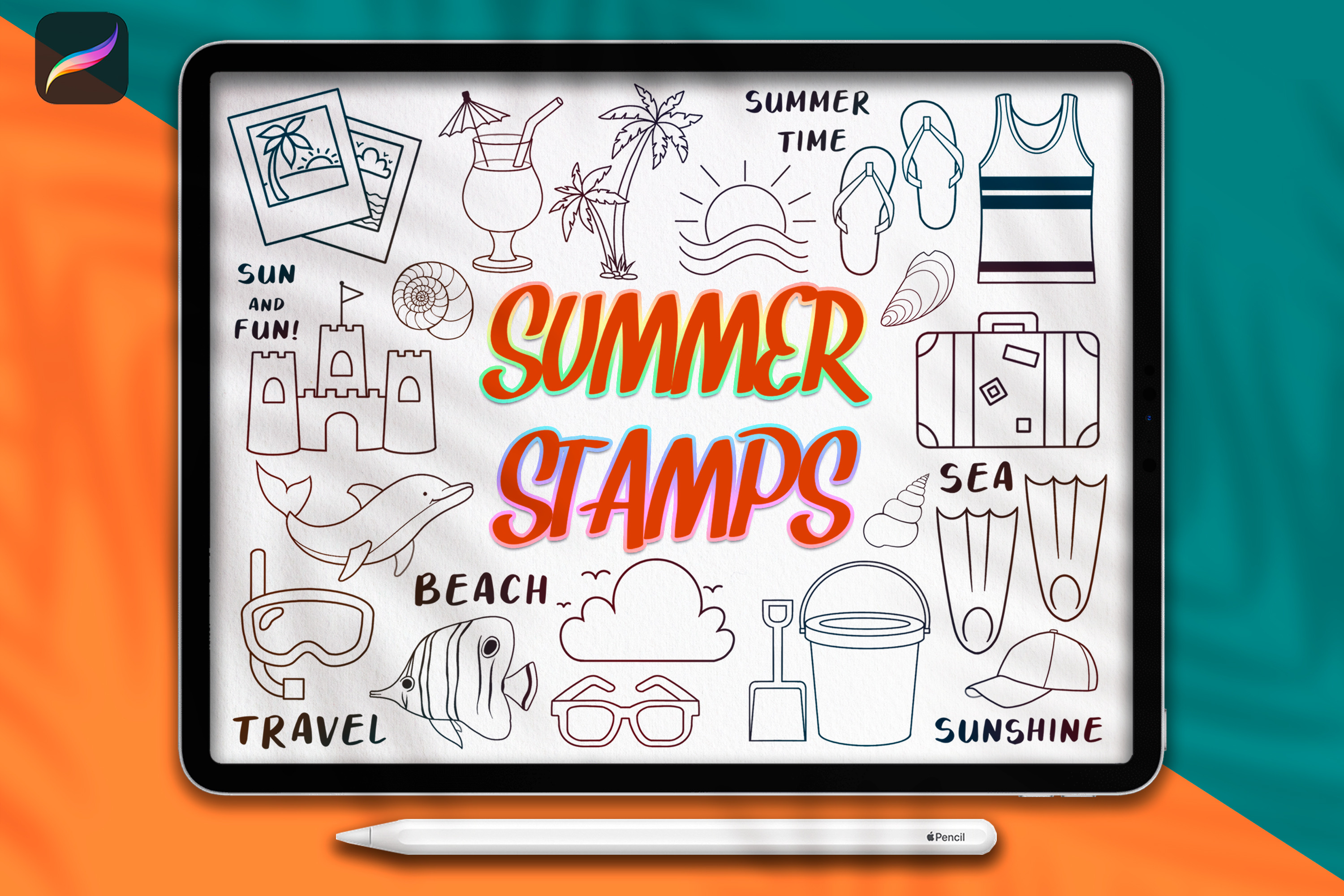 75 Procreate Summer Stamps, a Brush Add-On by SmuffizStudio