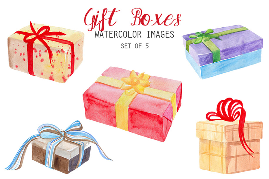 Watercolor Gift Boxes Clipart, an Illustration by YesFoxy