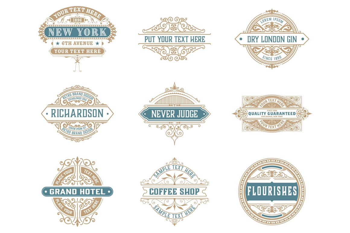 Pack of 9 logos and badges, a Branding & Logo Template by OneVectorStock