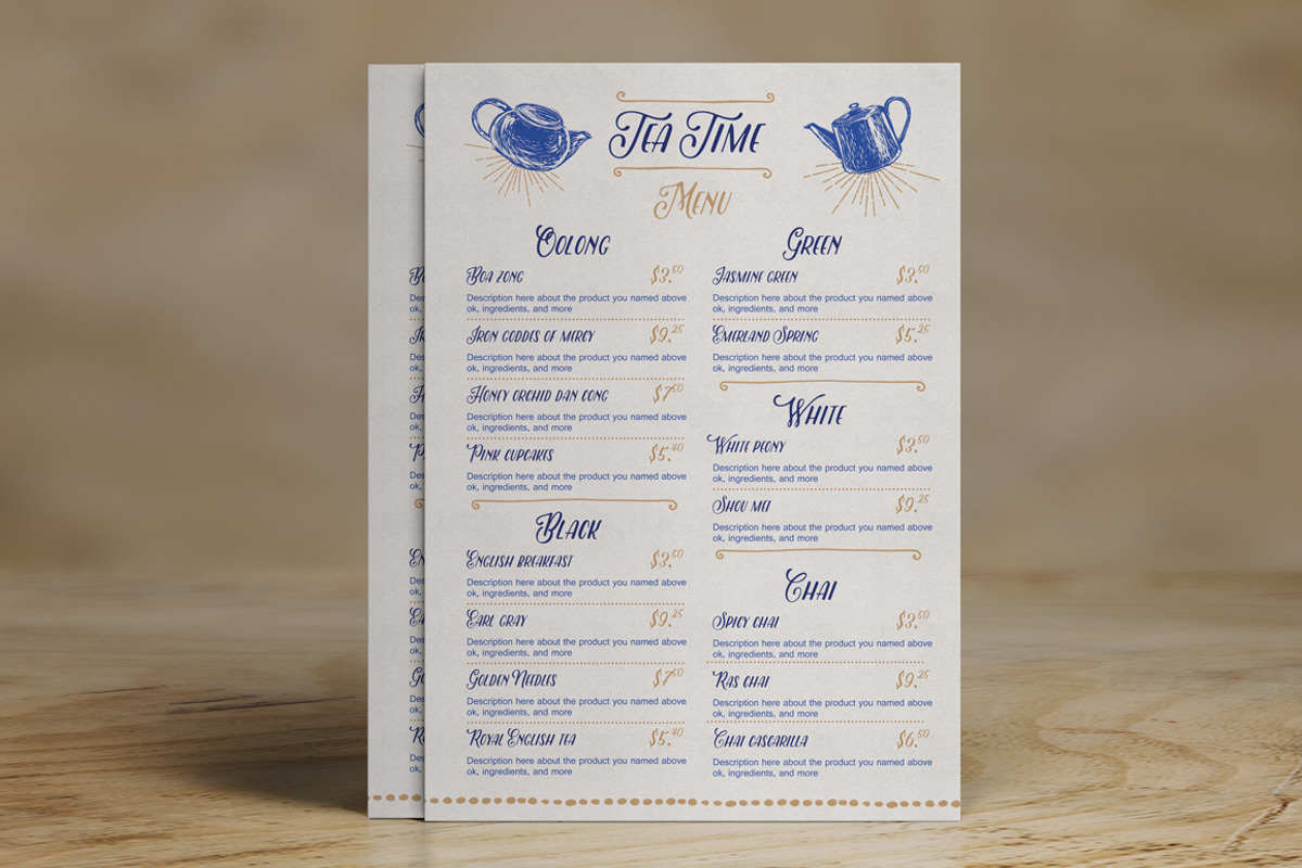 Tea House Menu Pack, a Brochure Template by ZiziMarket