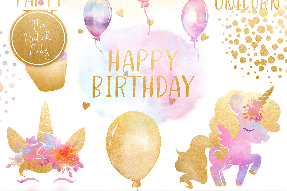 Unicorn Birthday Party Clipart Set, an Illustration by The Dutch Lady ...