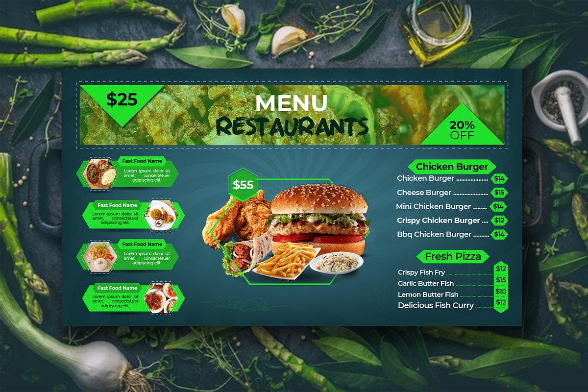 Digital Food Menu Design Template, a Stationery Template by MRI STUDIO