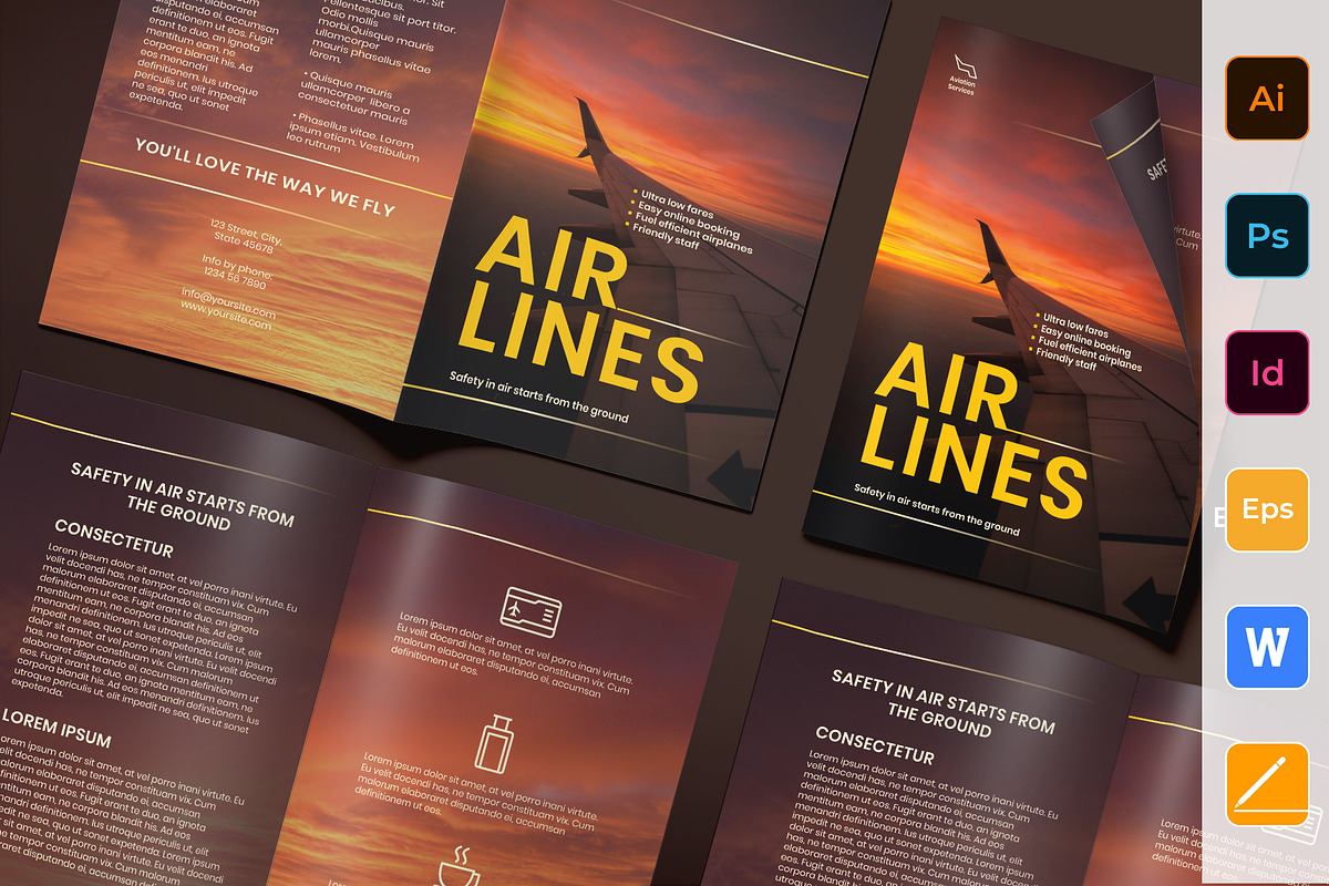 Airlines Aviation Brochure Bifold, a Brochure Template by TemplatesNow!