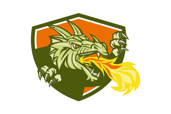 Dragon Head Fire Crest Retro, an Illustration by patrimonio
