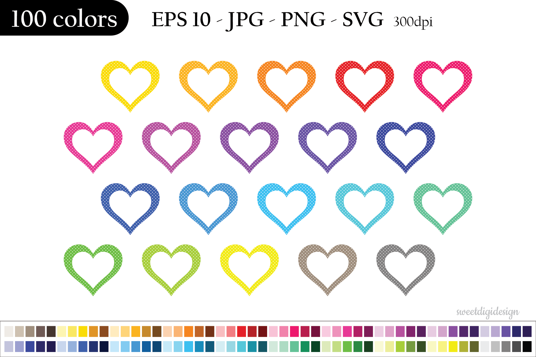 Hearts 100 colors clip art, an Object Graphic by sweetdigidesign ...