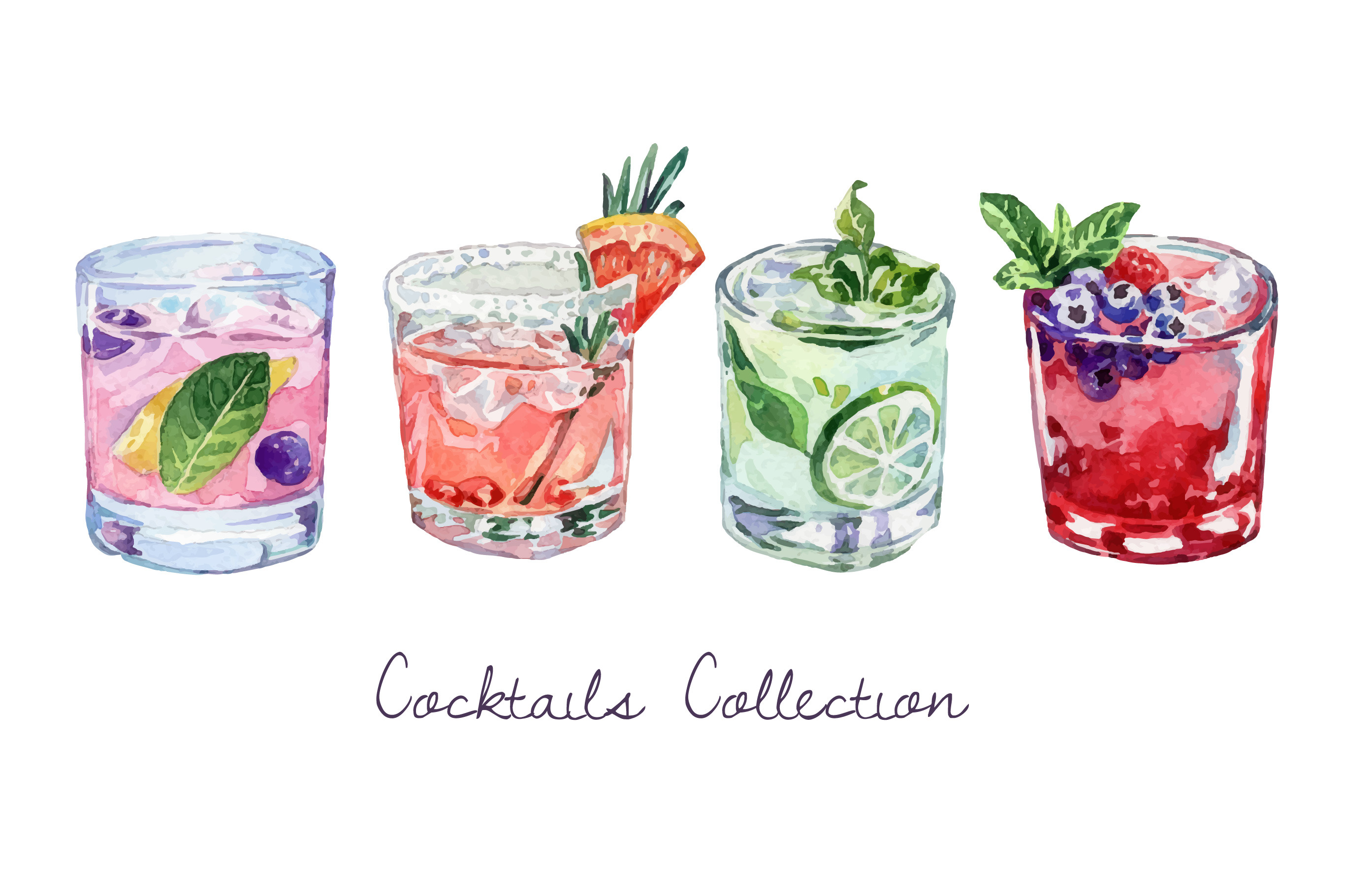 Watercolor cocktails clipart | Creative Market