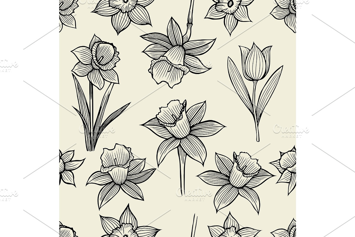 hand drawn spring flowers, an Illustration by IllustrationArtShop