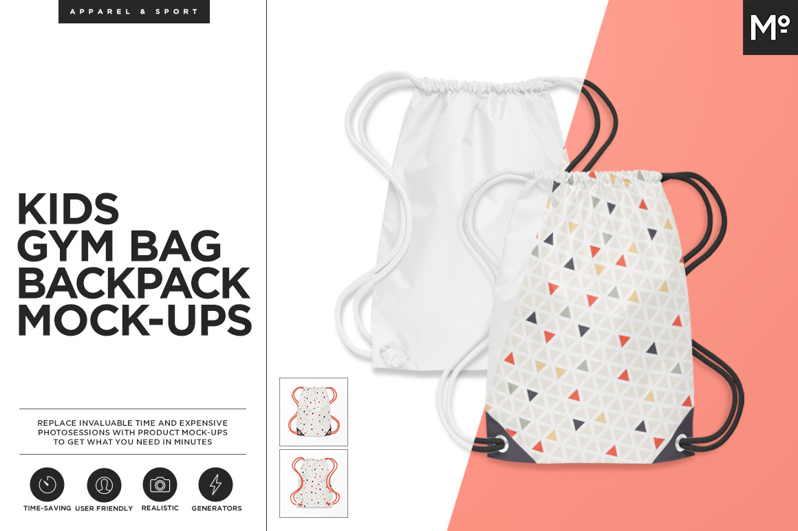 Kids Gym Bag / Backback Mock-ups, a Household Mockup by Mocca Mockups Store