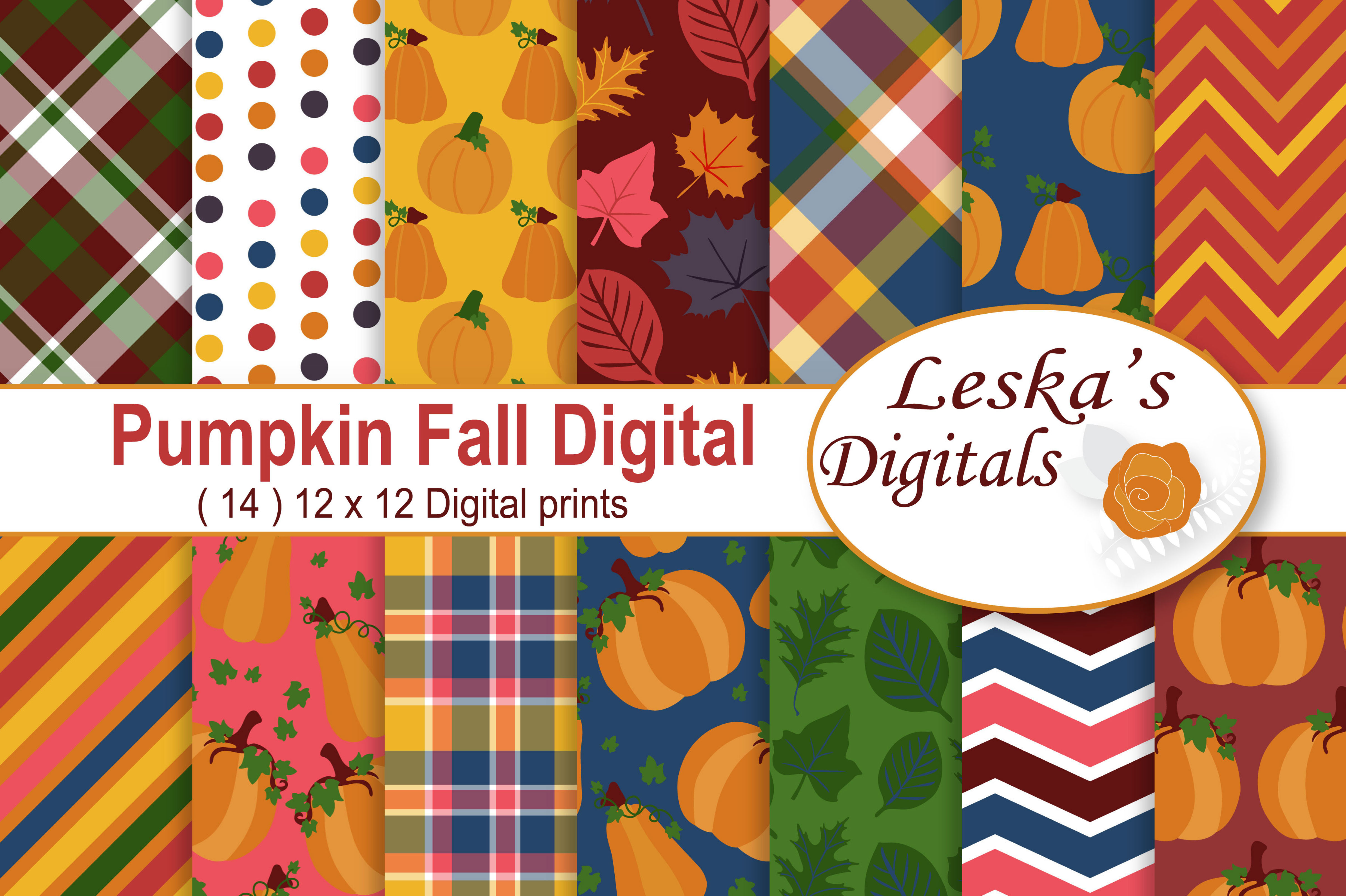 Fall Autumn Digital Papers, a Pattern Graphic by Leska's Digitals