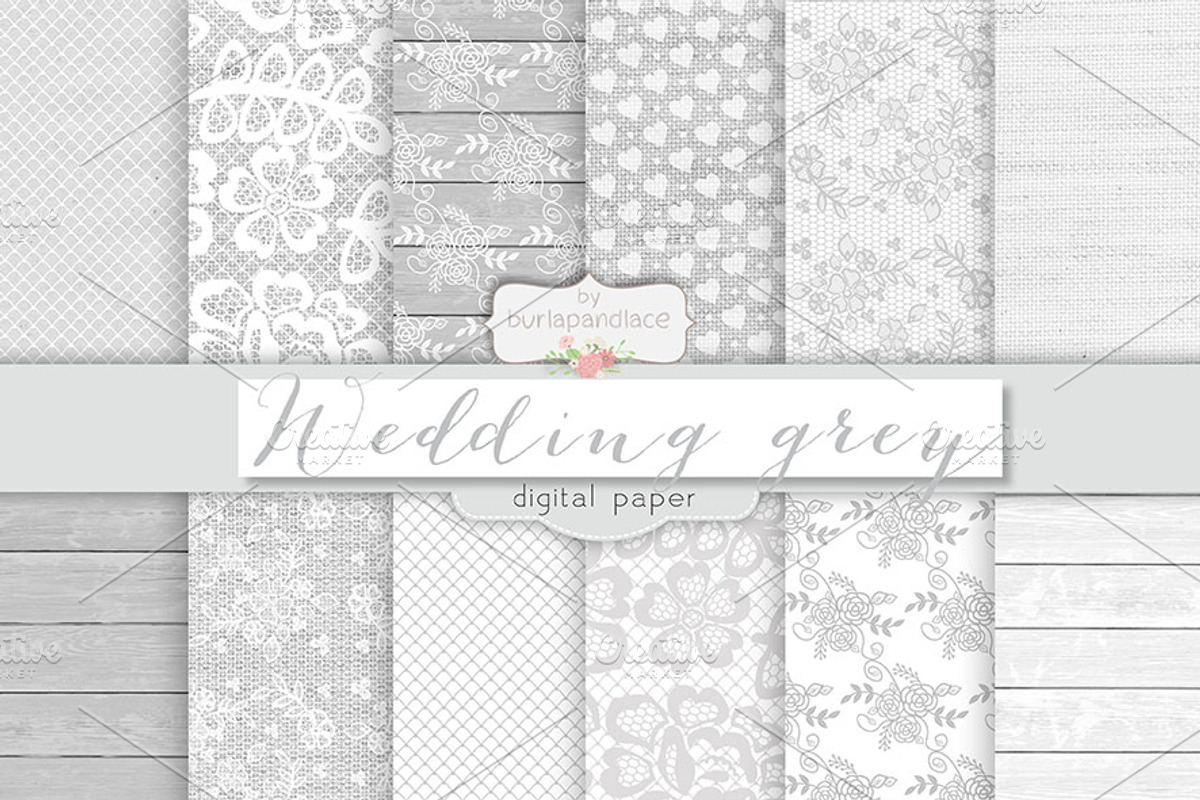 Wedding rustic grey digital papers, a Pattern Graphic by burlapandlace